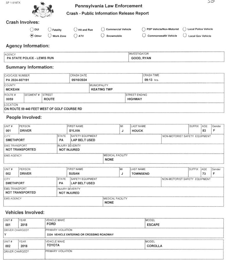 No Injuries In Two Vehicle Crash On Rt. 59 In Keating Twp. – Solomon's ...