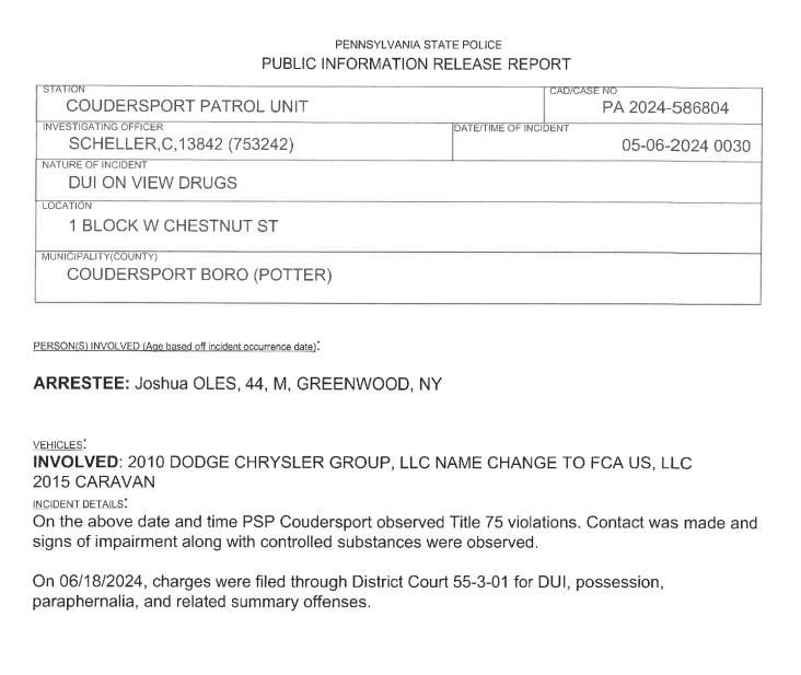 DUI Arrest In Coudersport Borough – Solomon's Words for the Wise