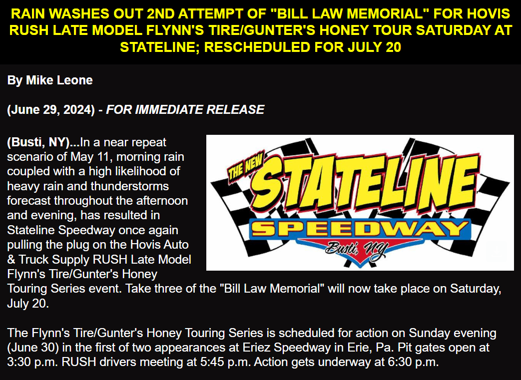 Rain Cancels Saturday Racing at Stateline Speedway – Solomon's Words ...