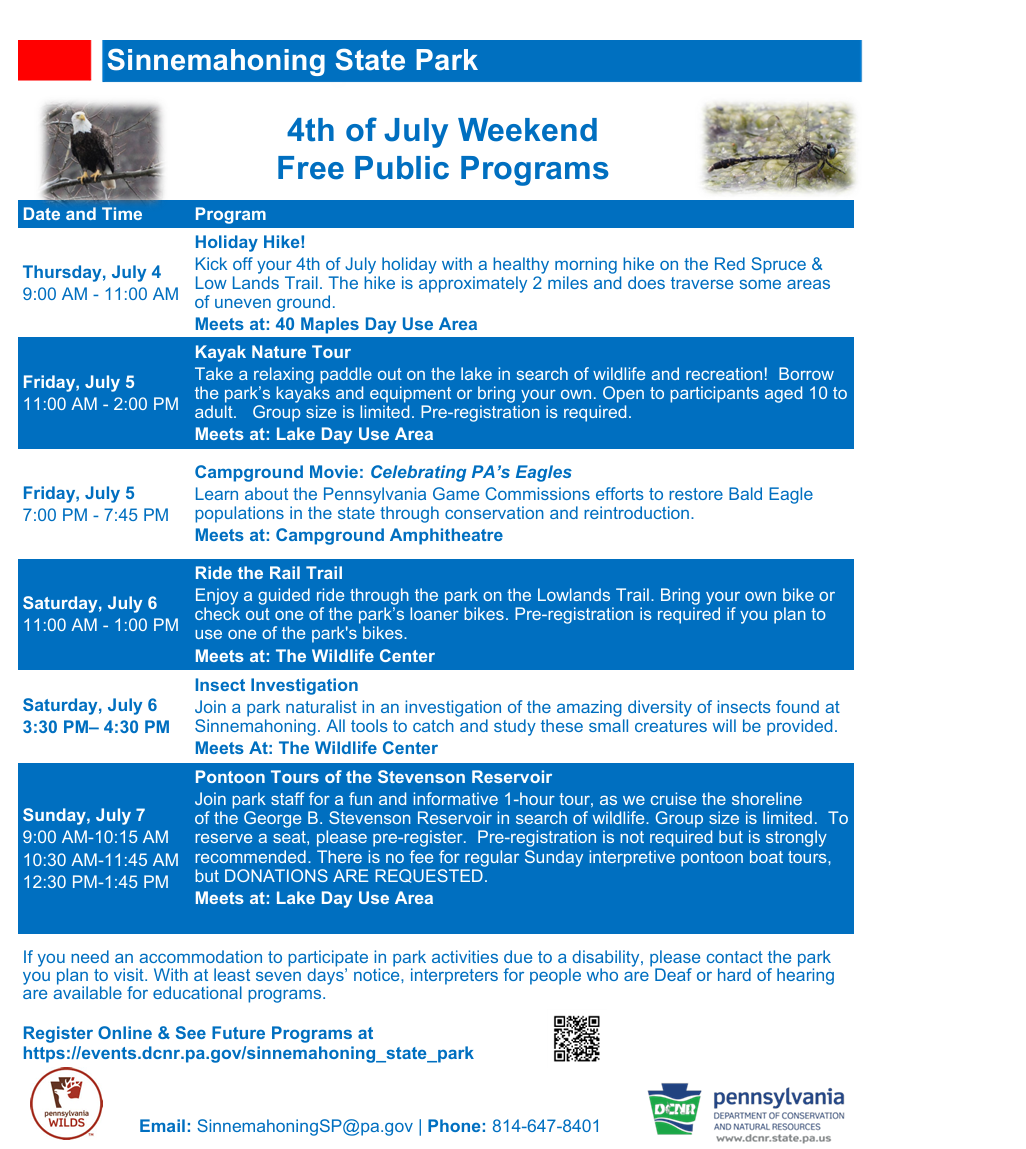 Sinnemahoning State Park Programs for July 4th Weekend – Solomon's ...