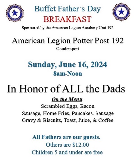 Free Father’s Day Breakfast Buffet at American Legion Post 192 in ...