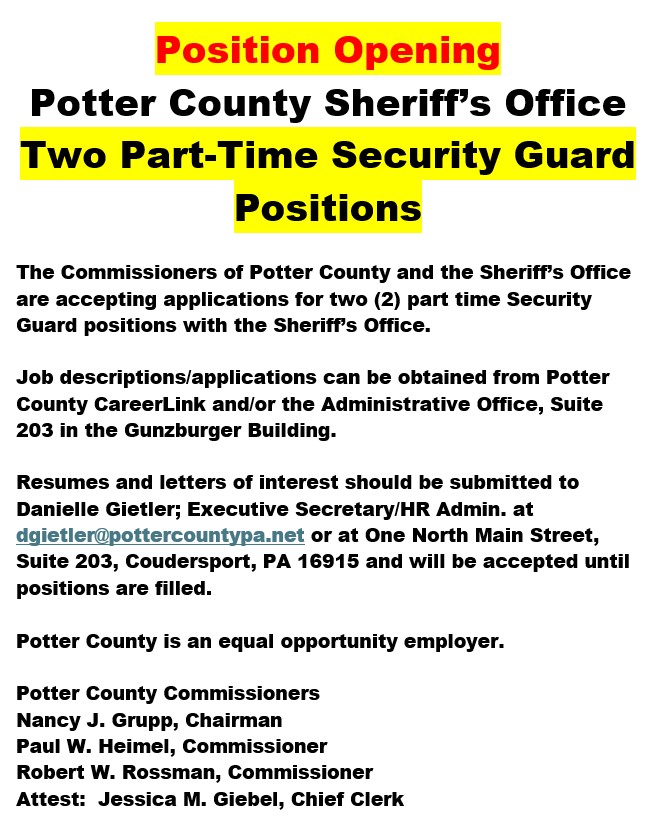 Two Part-Time Security Guard Positions Open at Potter County Sheriff’s ...