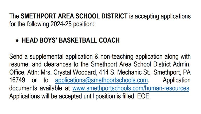 Smethport Area School District Is Seeking A Coach – Solomon's Words for ...