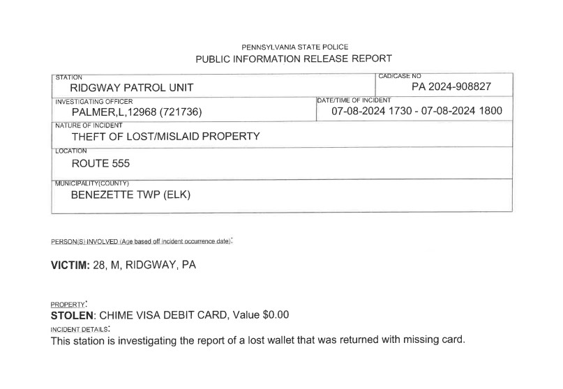 Ridgway Patrol Unit Investigates Mislaid/Stolen Property – Solomon's ...