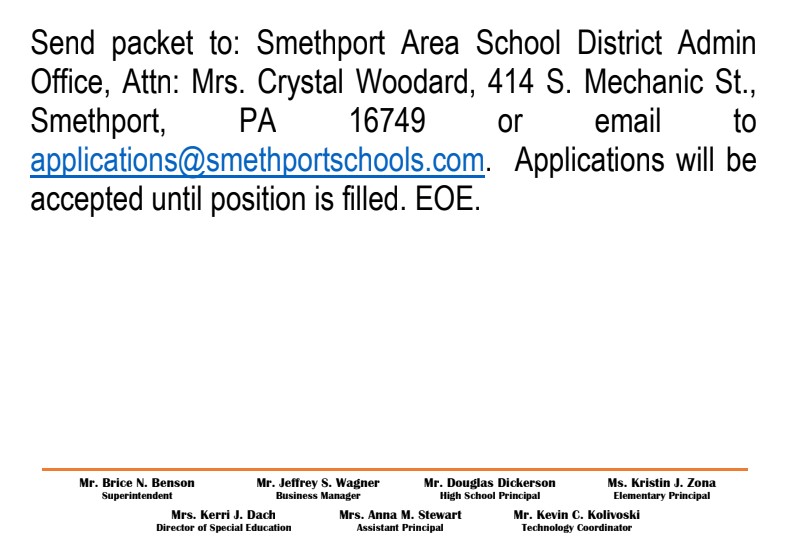 Smethport Area School District Employment Opportunity – Solomon's Words ...