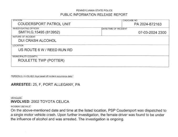 Multiple DUI Investigations In Potter County – Solomon's Words for the Wise