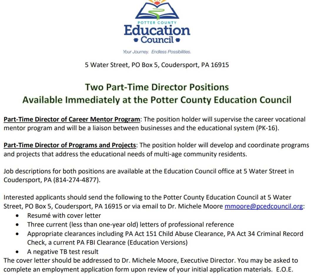 Potter County Education Council Seeking Two Part-Time Directors ...