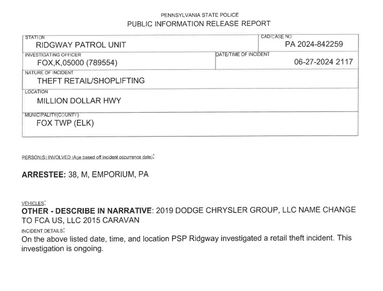 Ridgway PSP Investigating Retail Theft In Fox Twp. – Solomon's Words ...