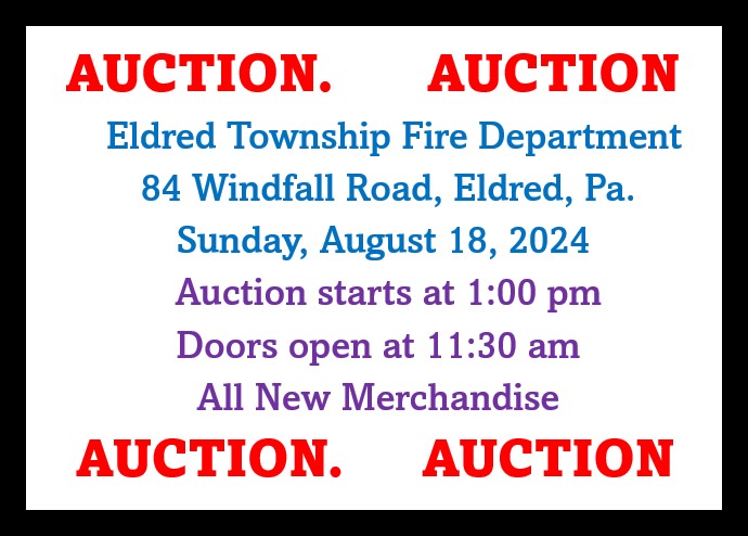 Auction At The Eldred Twp. Fire Dept. August 18 – Solomon's Words for the Wise