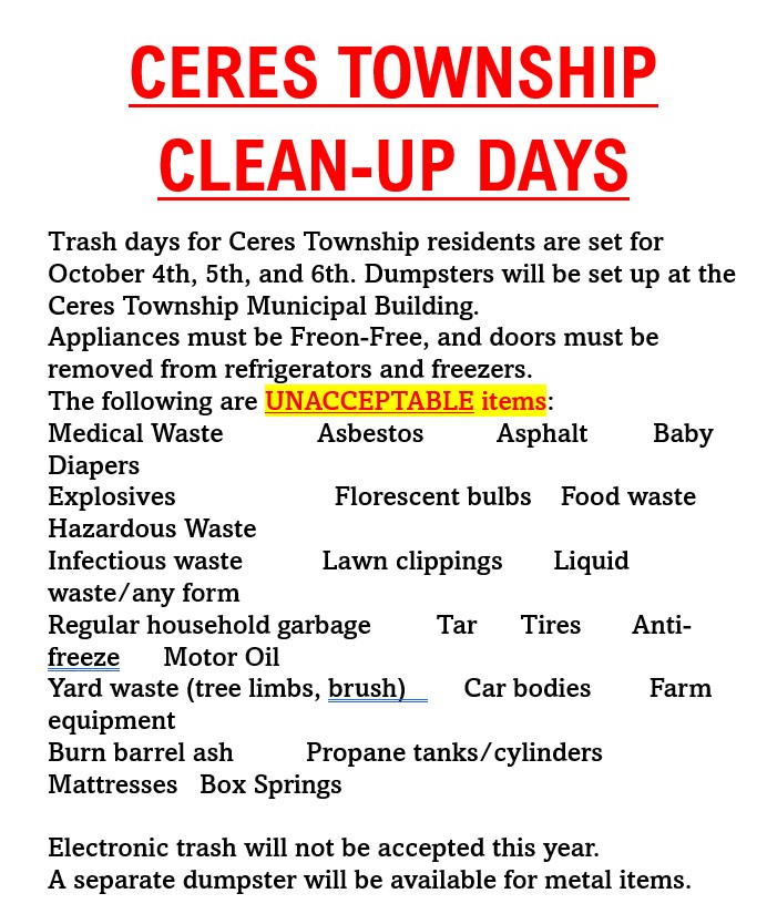 Ceres Twp Clean Up Days October 4th, 5th, and 6th – Solomon's Words for ...