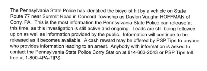 Corry State Police Seeking Information For Fatal Hit And Run Crash In ...