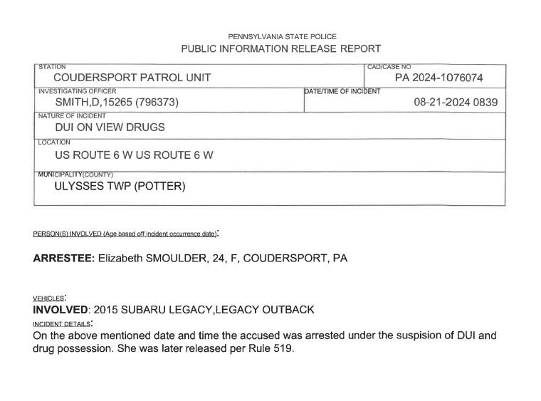 DUI Arrest In Ulysses Twp. – Solomon's Words for the Wise