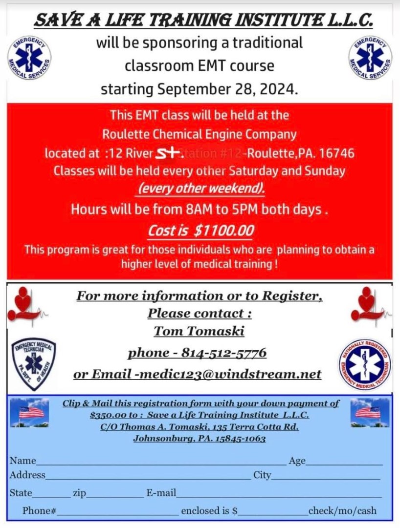 EMT Classes Starting September 28th In Roulette – Solomon's Words for ...