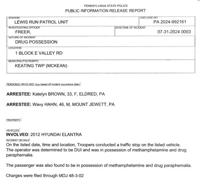 Drug Possession Arrests In Keating Twp. – Solomon's Words for the Wise