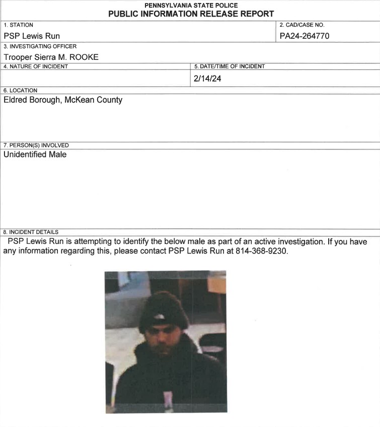 Lewis Run PSP Seeking Information To Help Identify An Unknown Person ...