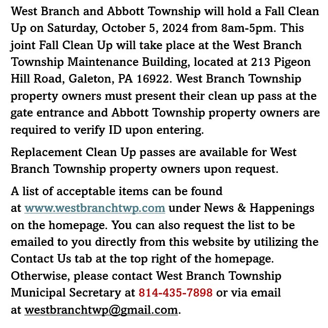West Branch & Abbott Twp. Fall Clean Up October 5 – Solomon's Words for ...