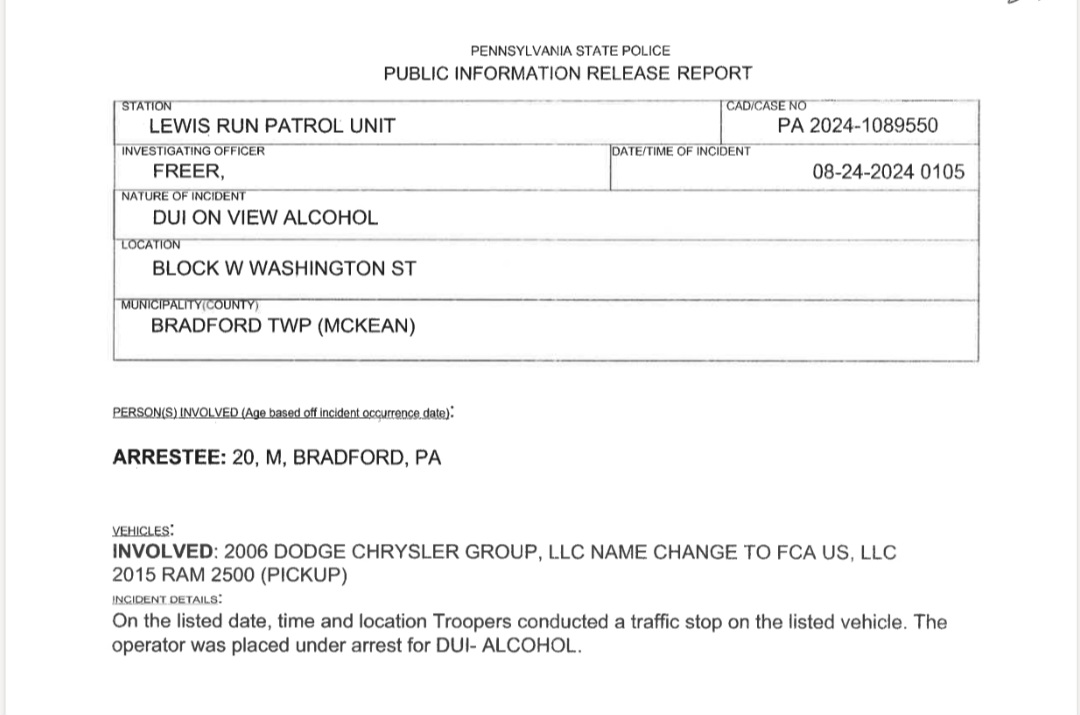 DUI Arrests In McKean County – Solomon's Words for the Wise