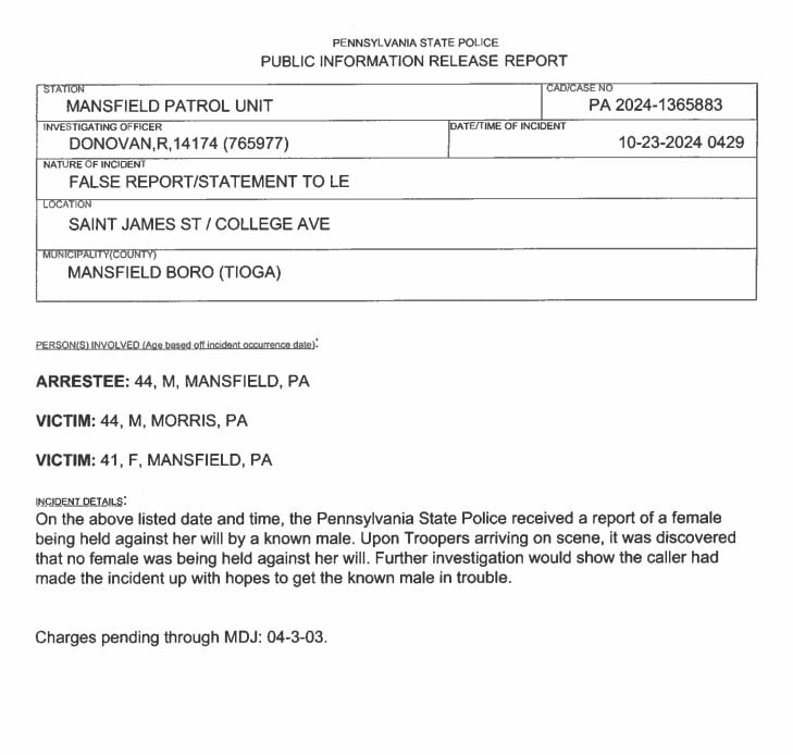 Filing A False Report Arrest In Mansfield Borough – Solomon's Words for ...