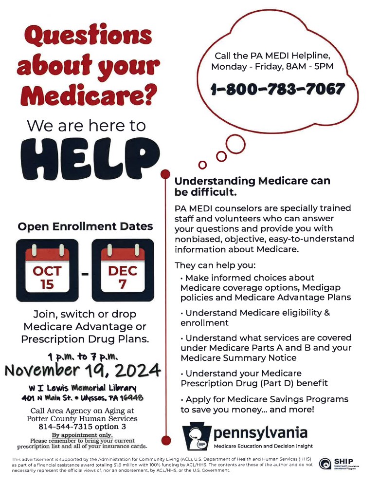 Medicare Open Enrollment Help At The W I Lewis Memorial Library November 19 – Solomon's Words ...