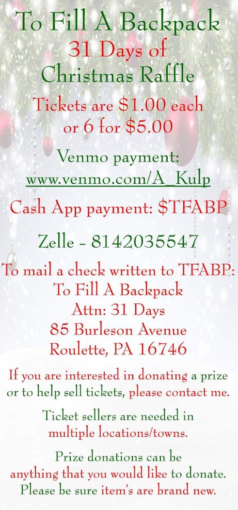 To Fill A Backpack Christmas Raffle – Solomon's Words for the Wise