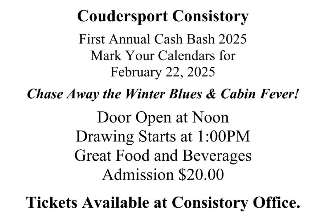 Tickets Available For Coudersport Consistory Cash Bash February 22nd – Solomon's Words for the Wise
