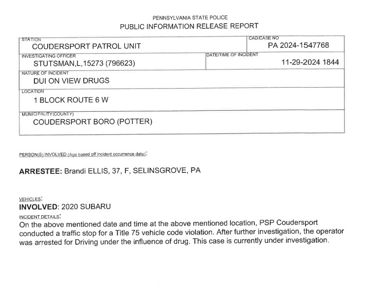 DUI Arrest In Coudersport Borough – Solomon's Words for the Wise