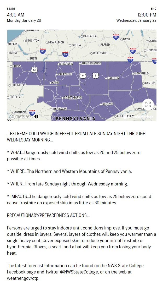 Extreme Cold Weather Watch Starting Sunday Night – Solomon's Words for ...
