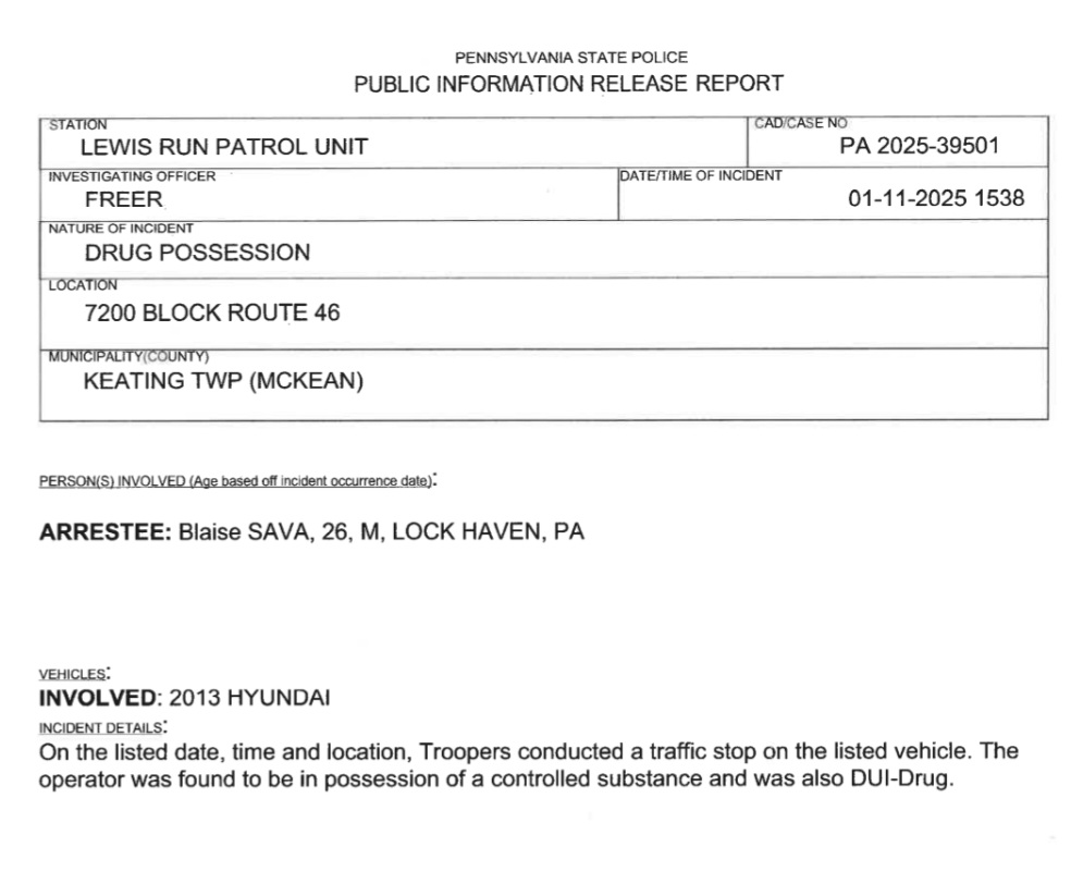 Drug Possession Arrest In Keating Twp. – Solomon's Words for the Wise