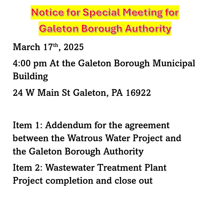 Galeton Borough Special Meeting March 17th – Solomon's Words for the Wise