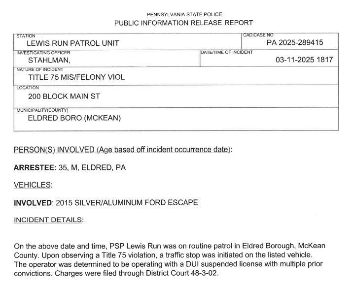Driving With A DUI Suspended License Arrest In Eldred Twp. – Solomon's ...