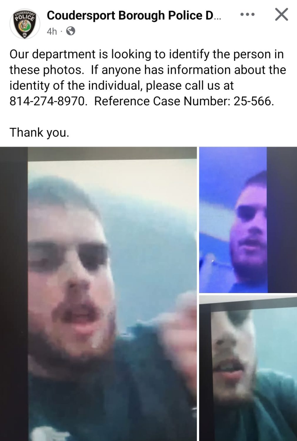 Coudersport Borough Police Seeking Information To Identify Pictured Individual – Solomon's Words ...