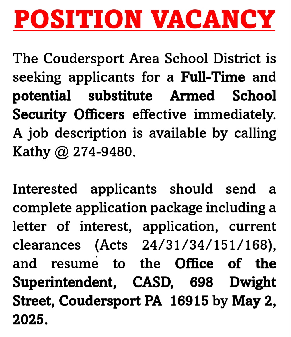 Coudersport Area School District Is Seeking Full-Time School Security ...