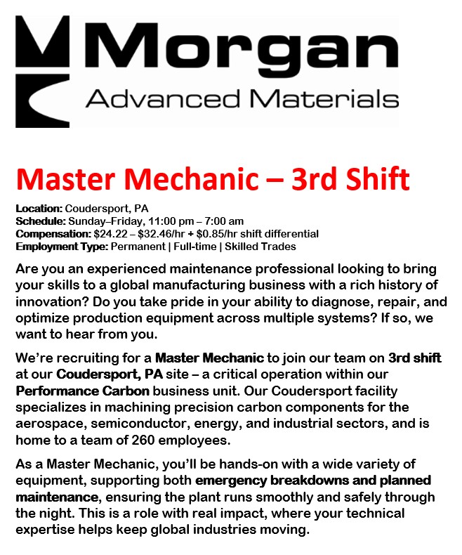 Morgan Advanced Material Is Seeking A Third Shift Master Mechanic ...
