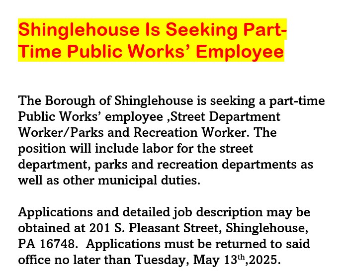 Shinglehouse Borough Seeking Part-Time Worker – Solomon's Words for the ...
