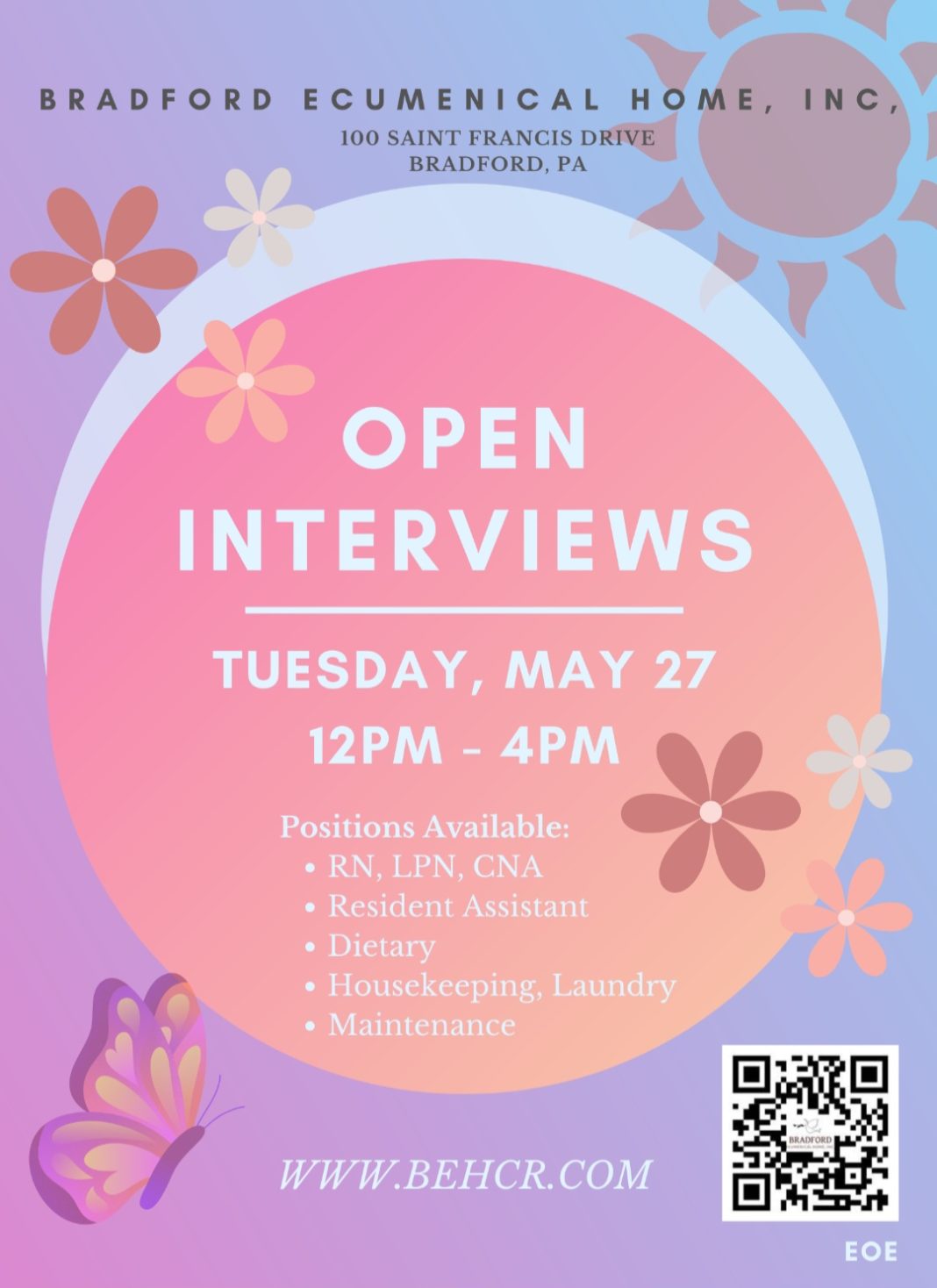 Bradford Ecumenical Home Is Having Open Interviews May 27th – Solomon's Words for the Wise