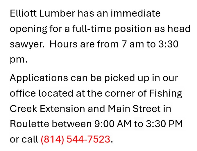Elliott’s Lumber Is Seeking Full-Time Sawyer – Solomon's Words for the Wise