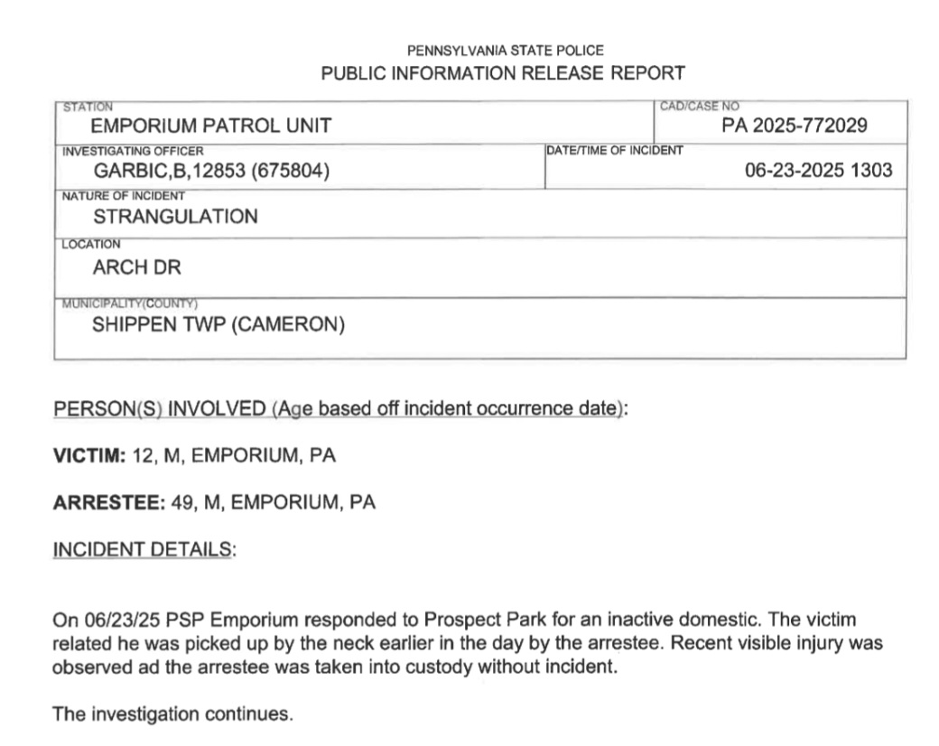 Strangulation Investigation Ongoing In Shippen Twp. – Solomon's Words ...