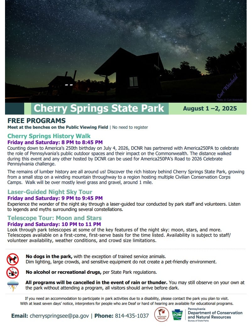 Weekend Events At Cherry Springs State Park – Solomon's Words for the Wise