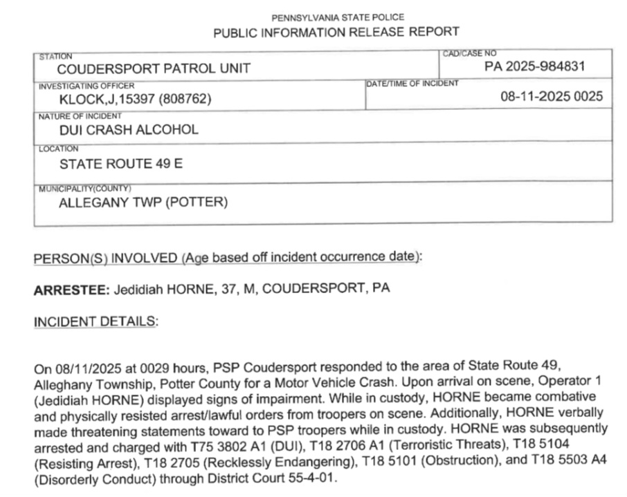 DUI Crash Arrest In Allegany Twp. – Solomon's Words for the Wise