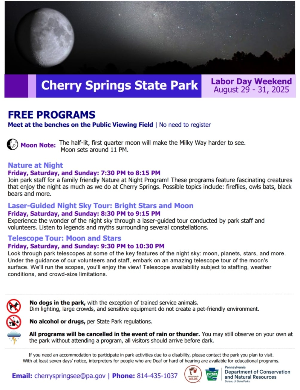 Cherry Springs State Labor Day Weekend Free Programs – Solomon's Words ...