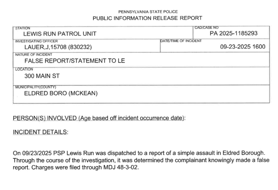 Filing A False Statement Arrest In Eldred Borough – Solomon's Words for ...