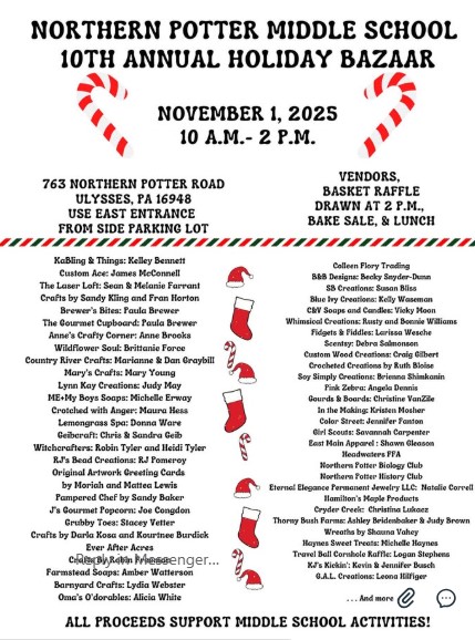 NORTHERN POTTER MIDDLE SCHOOL 10TH ANNUAL HOLIDAY BAZAAR – Solomon's ...