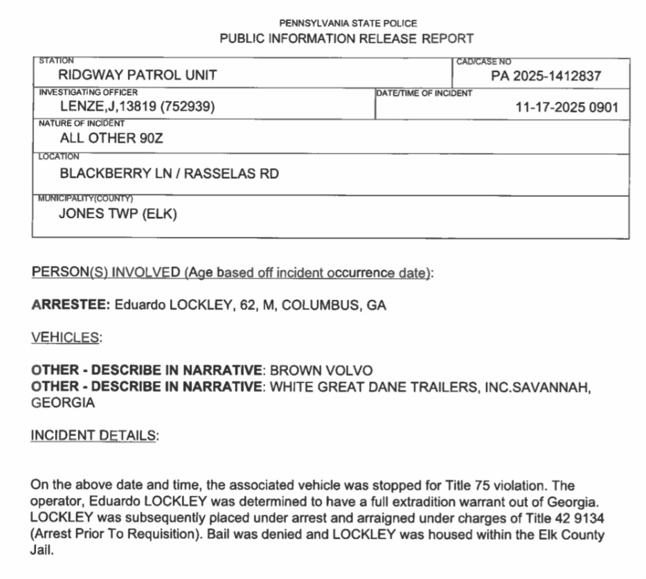 Georgia Man Arrested For An Outstanding Warrant In Jones Twp. – Solomon ...