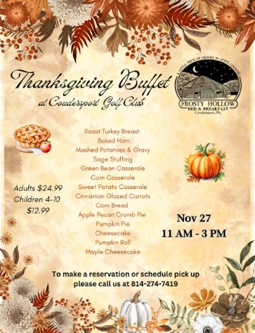 Frosty Hollow Hosting Thanksgiving Buffet at Coudersport Golf Club ...