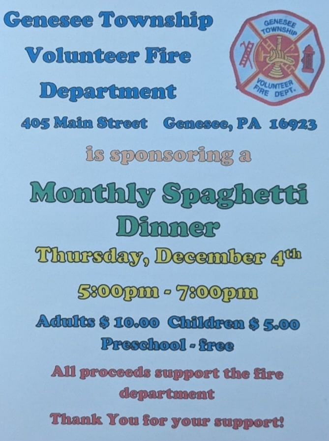 Genesee Fire Department Spaghetti Dinner December 4th – Solomon's Words ...