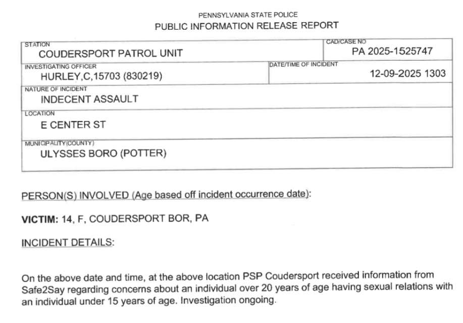Indecent Assault Investigation Ongoing In Ulysses Borough – Solomon's ...