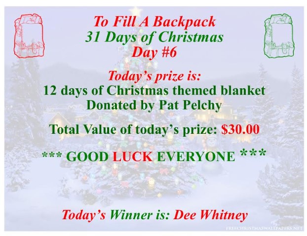 To Fill A Backpack 31 Days of Christmas, Day 6 Winner is Dee Whitney ...