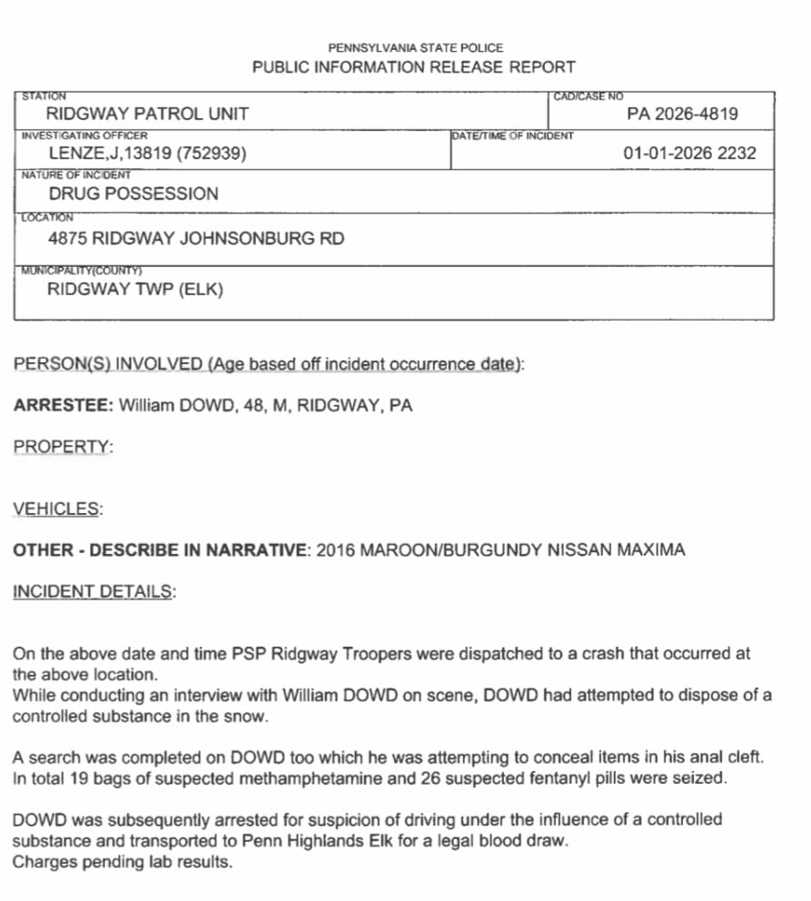 Drug Possession Arrest In Ridgway Twp. – Solomon's Words for the Wise