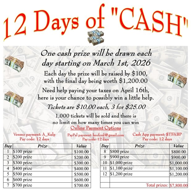 12 DAYS OF CASH RAFFLE! COMING IN MARCH! BUY YOUR TICKETS NOW ...