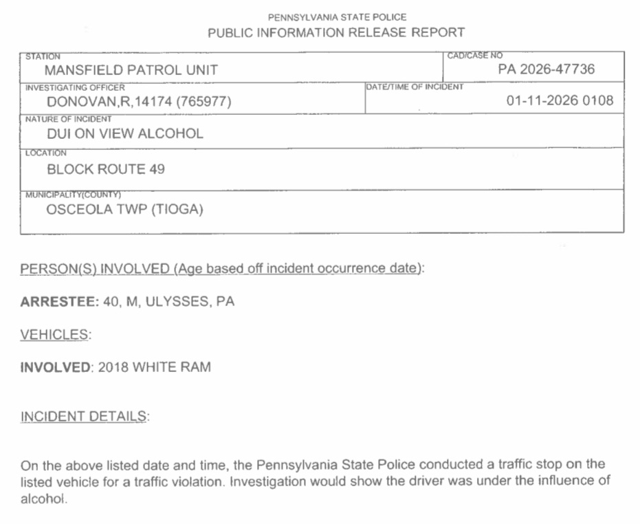 DUI Arrest In Osceola Twp. – Solomon's Words for the Wise